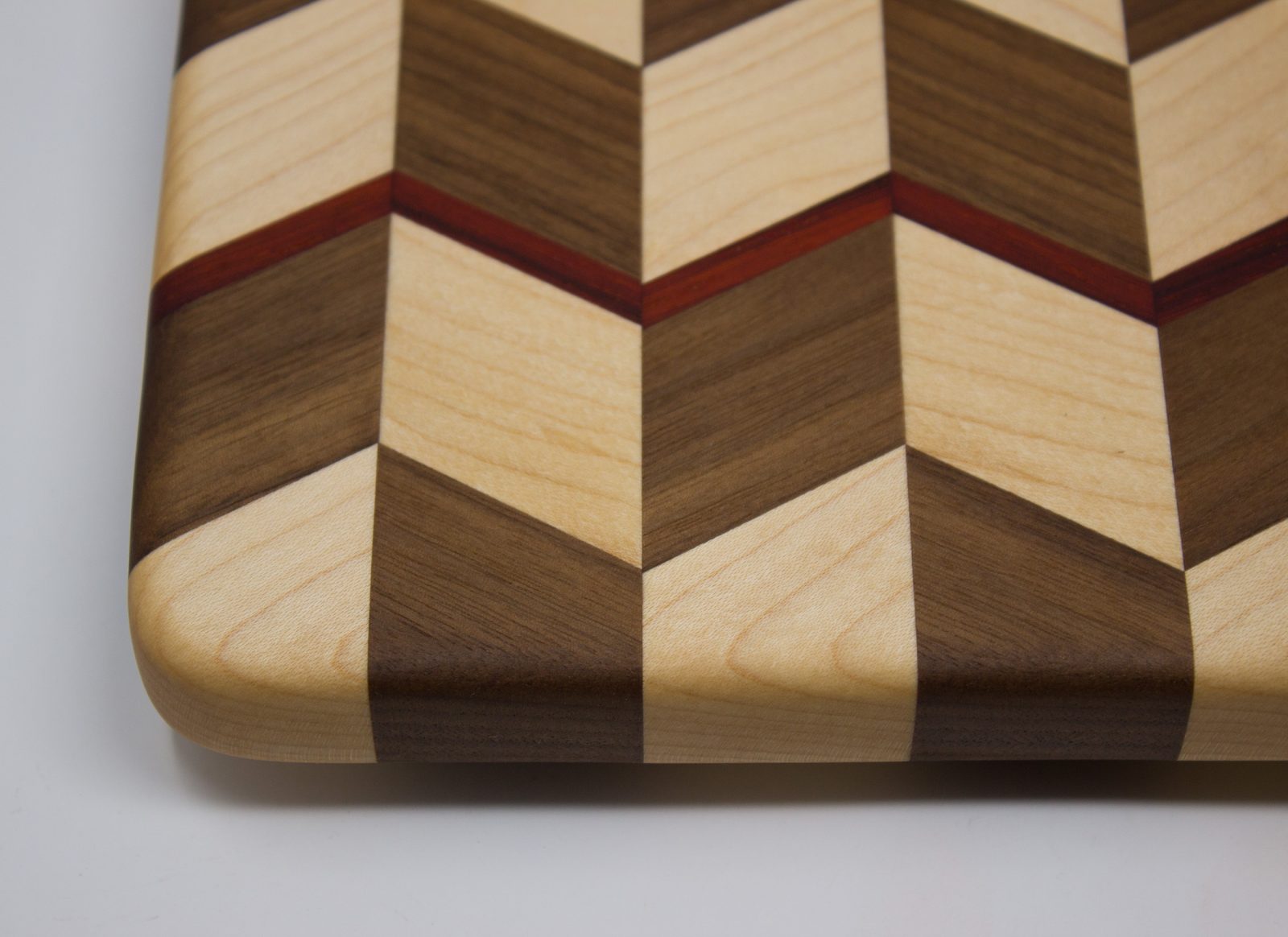 Chevron Cutting Board – Walnut, Maple with Padauk – Rockford Woodcrafts